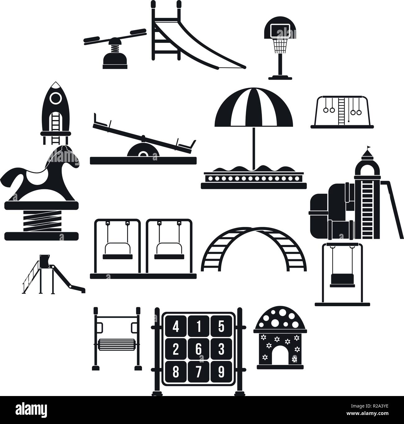 Playground black simple icons set isolated on white background Stock ...
