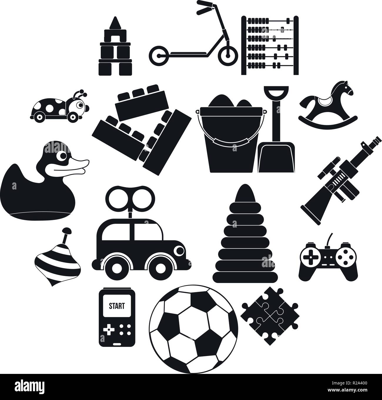 Toys black simple icons set isolated on white background Stock Vector ...