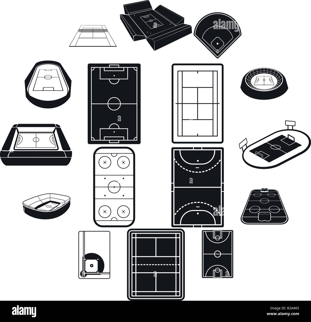 Stadium black simple icons set isolated on white background Stock ...