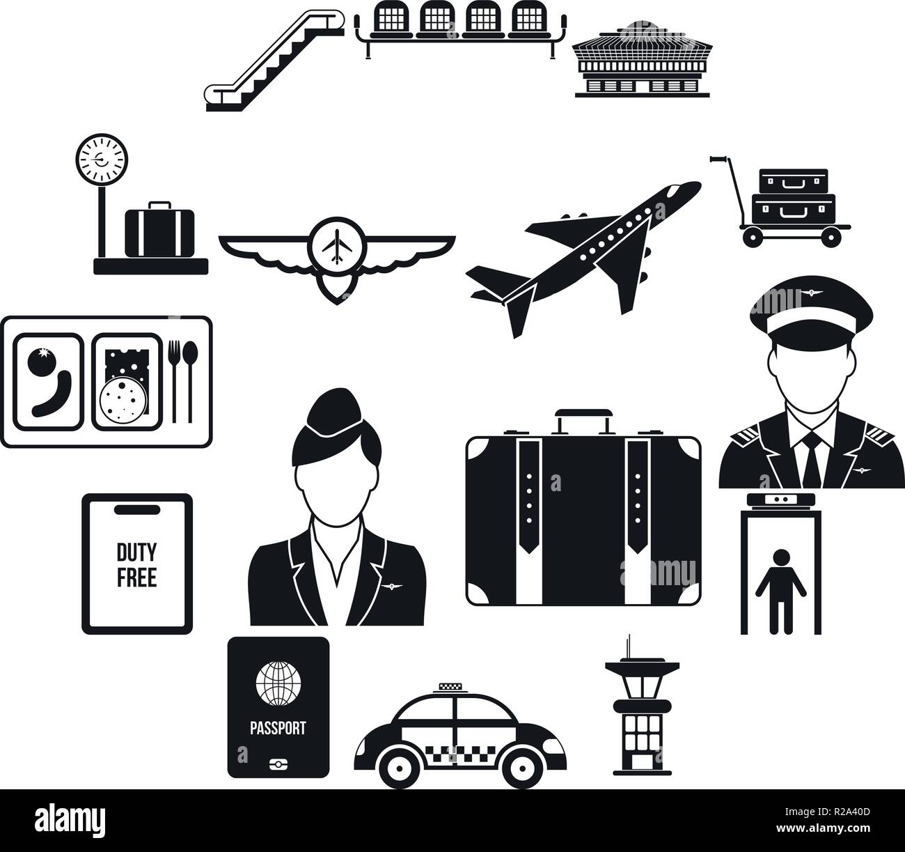 Airport black simple icons set isolated on white background Stock ...