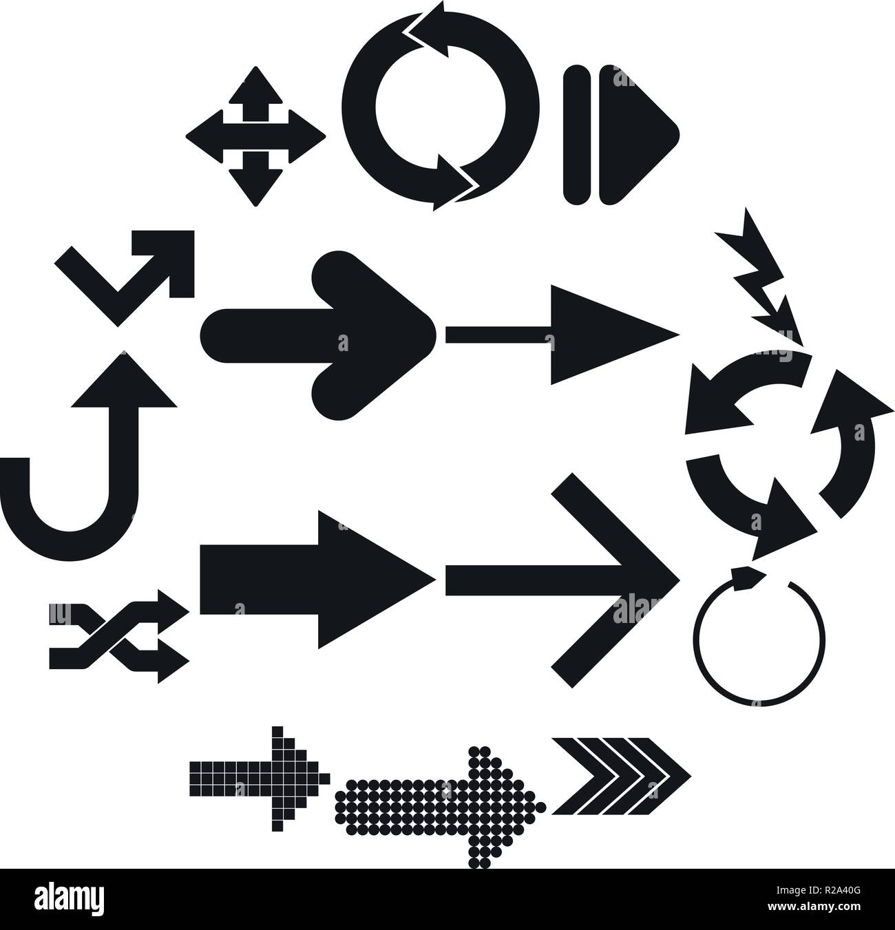 Arrow sign black simple icons set isolated on white background Stock ...