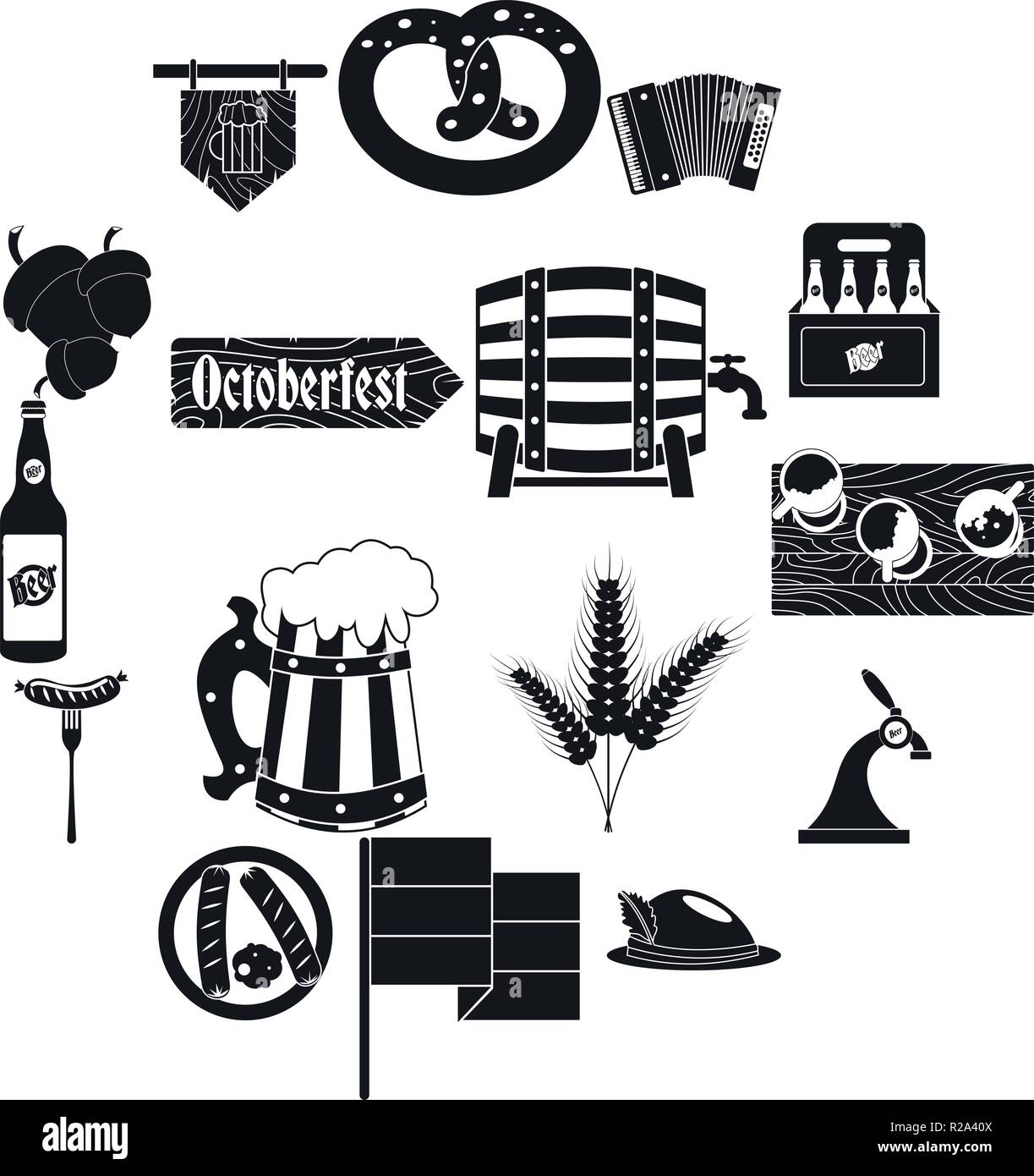 Oktoberfest party black simple icons set isolated on white background ...