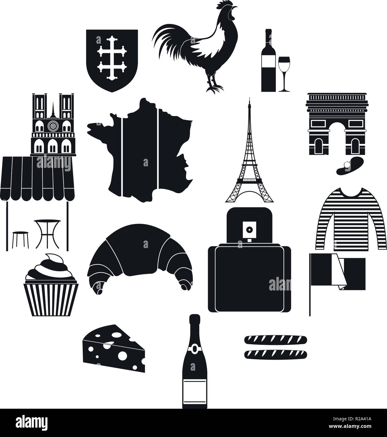 France black simple icons set isolated on white background Stock Vector ...