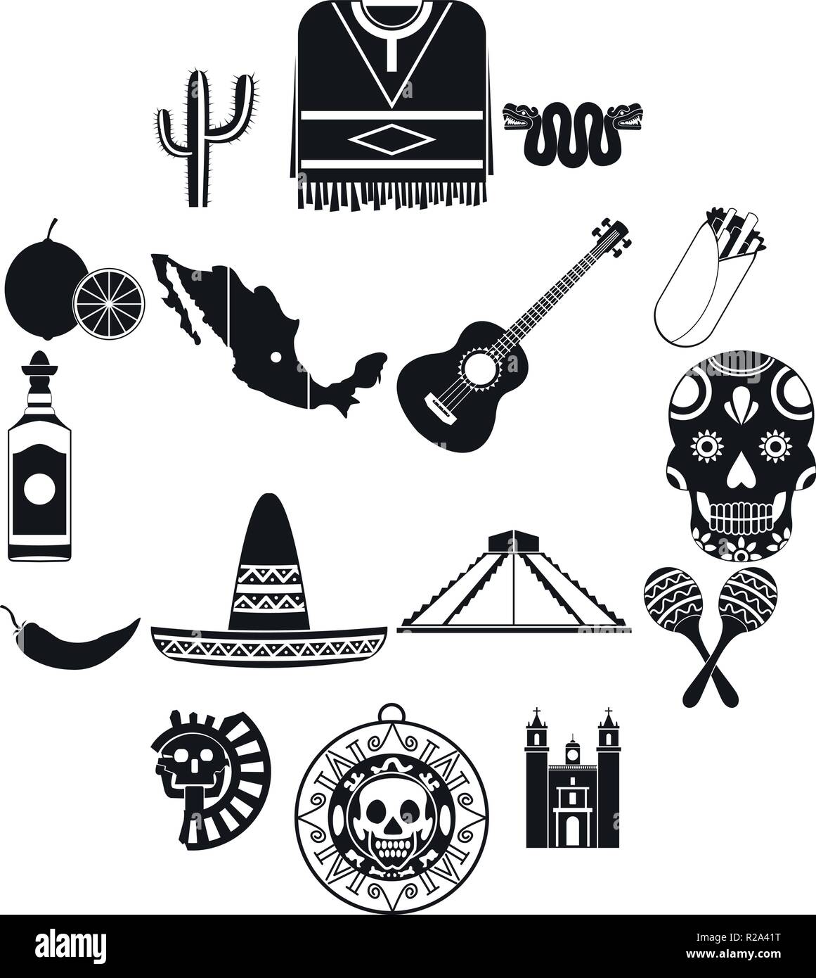 Mexico icons in black simple style for web and mobile devices Stock ...