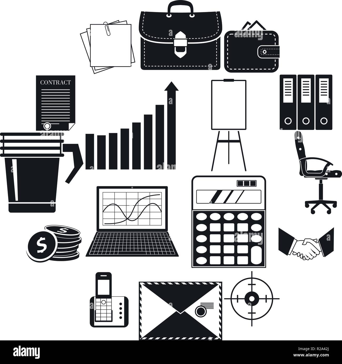 Business and office work icons set in simple style on a white ...