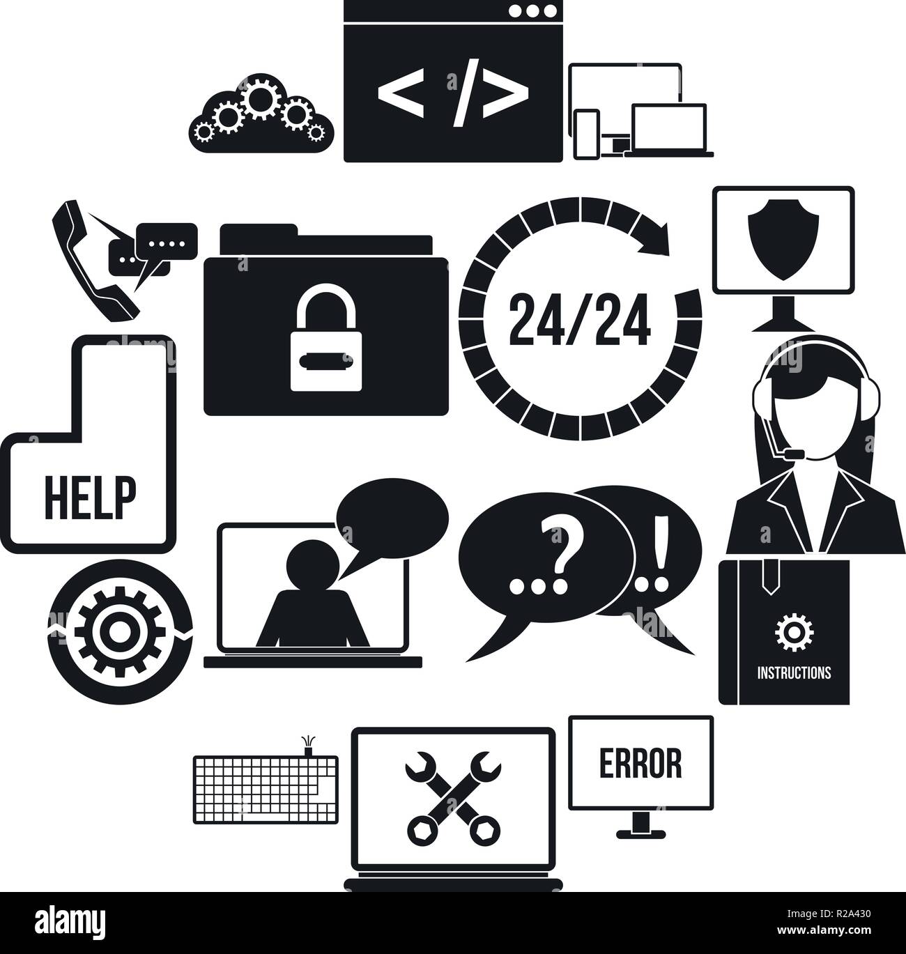 Support, call center icons set in simple style on a white background ...