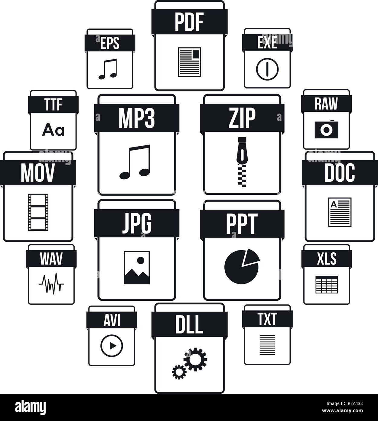 Web document icons set in simple style on a white background Stock ...