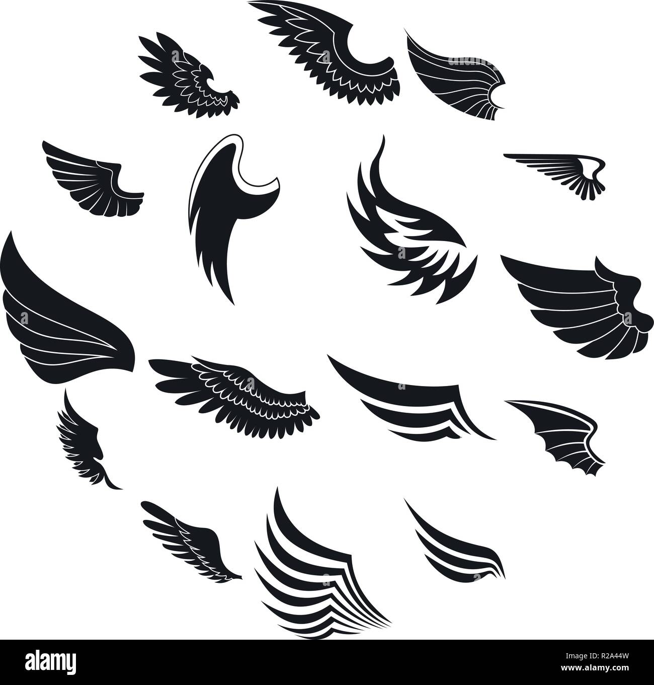 Wings icons set in black simple style for any design Stock Vector Image ...