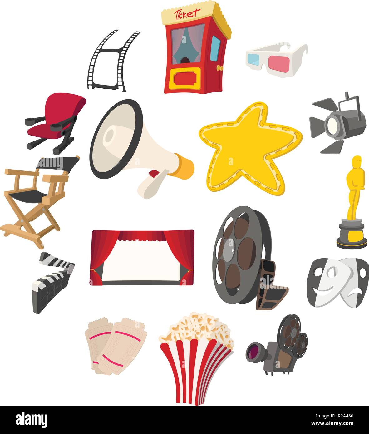 Cinema cartoon icons set isolated on white background Stock Vector ...