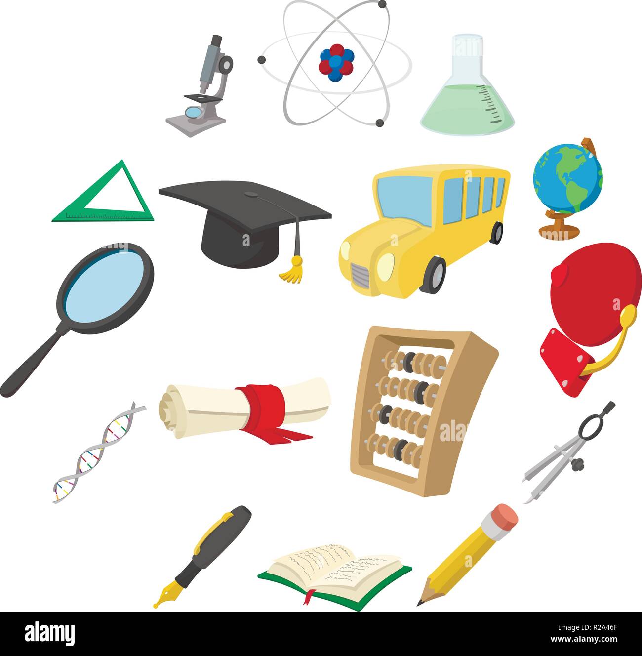 Education cartoon icons set isolated on white background Stock Vector ...