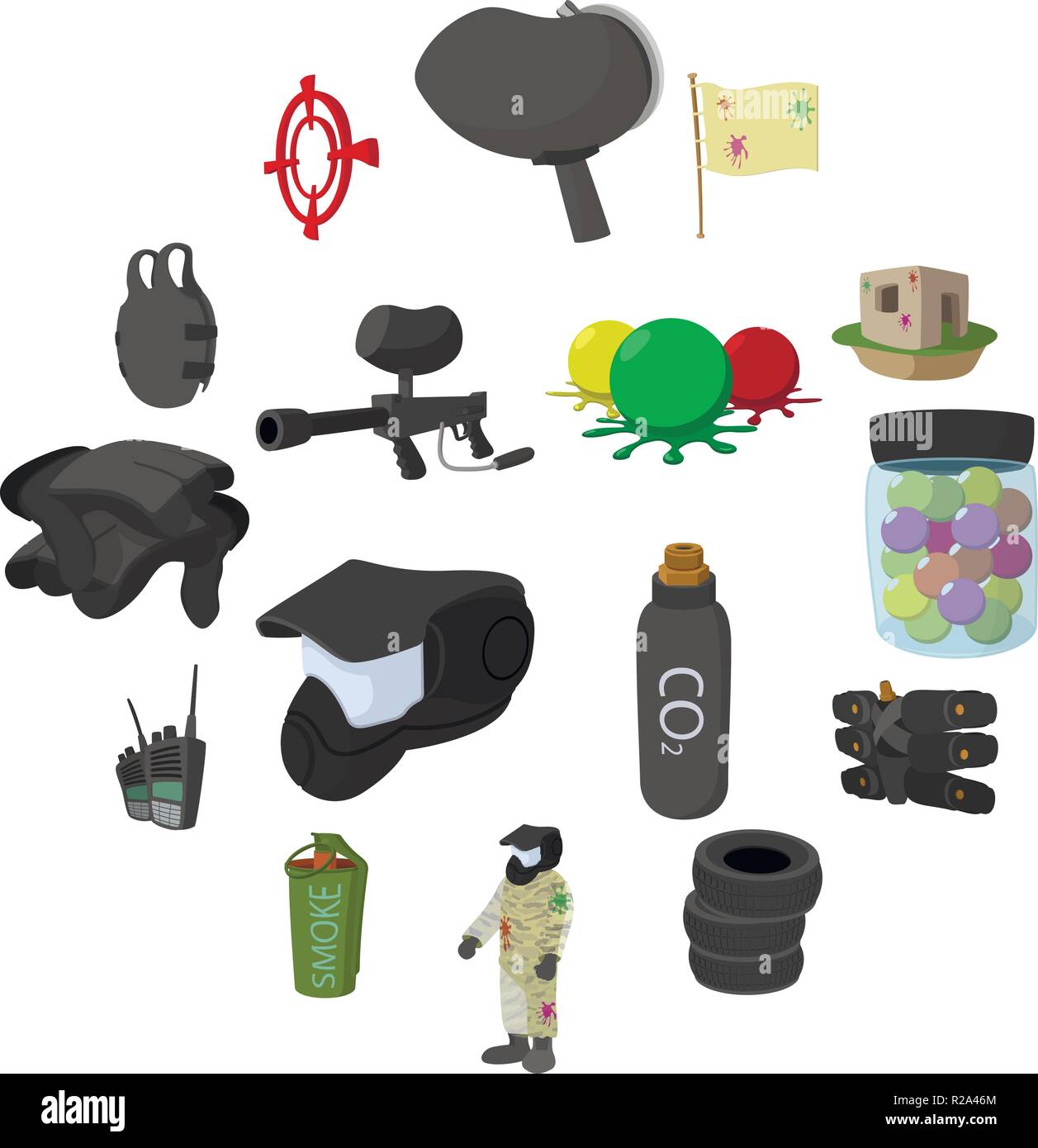 Paintball game cartoon icons set for web and mobile devices Stock ...