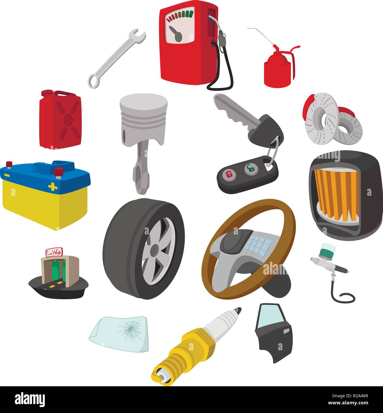 Car service maintenance cartoon icons set isolated on white background ...