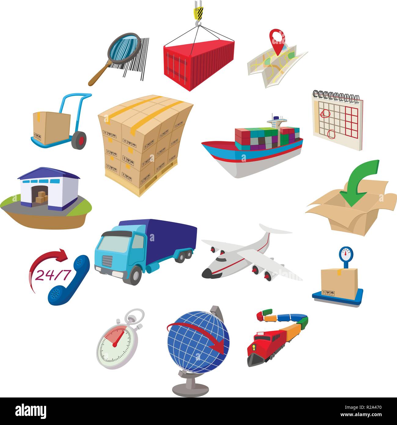 Logistics cartoon icons set isolated on white background Stock Vector ...