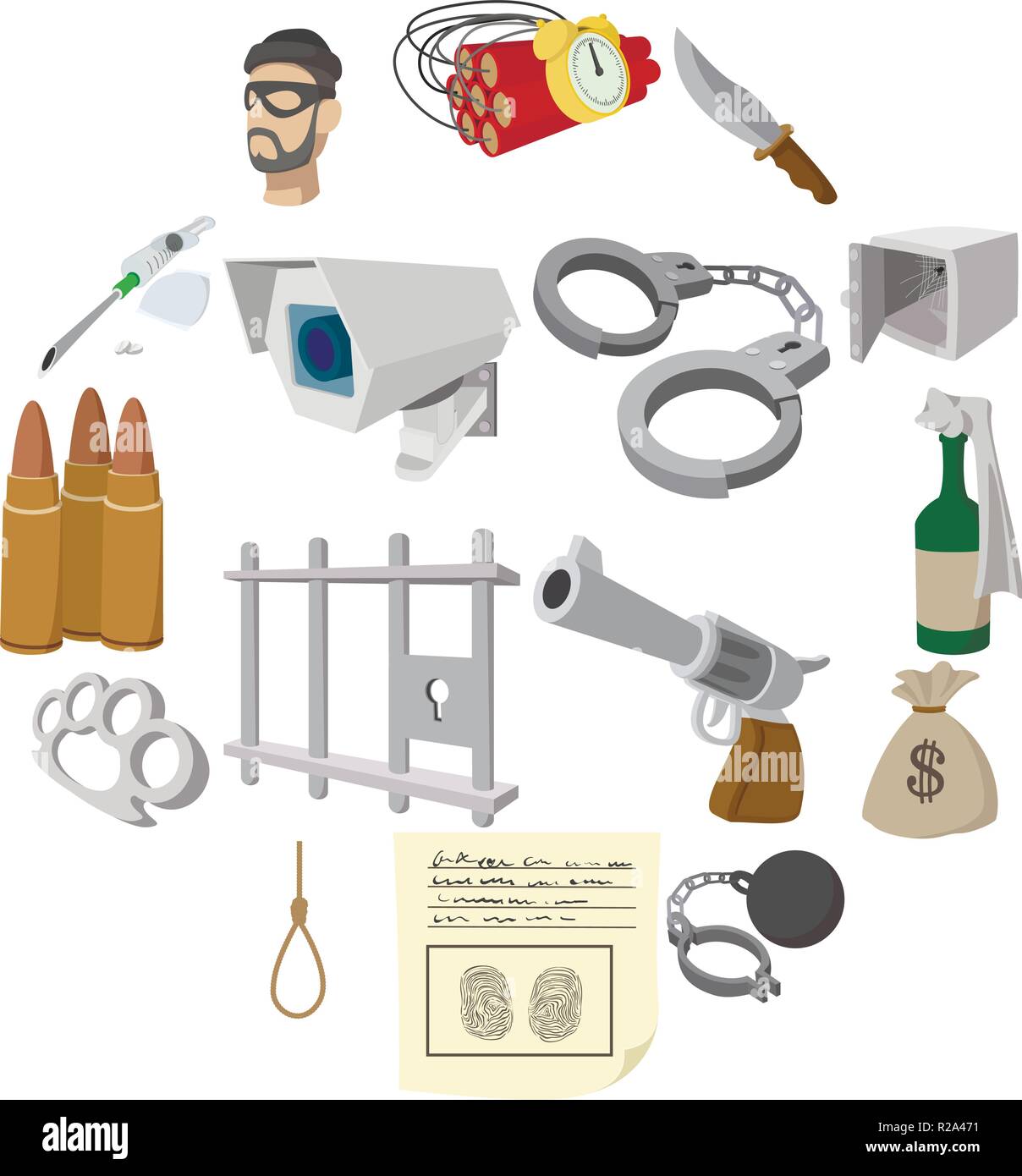 Crime cartoon icons set for web and mobile devices Stock Vector Image ...