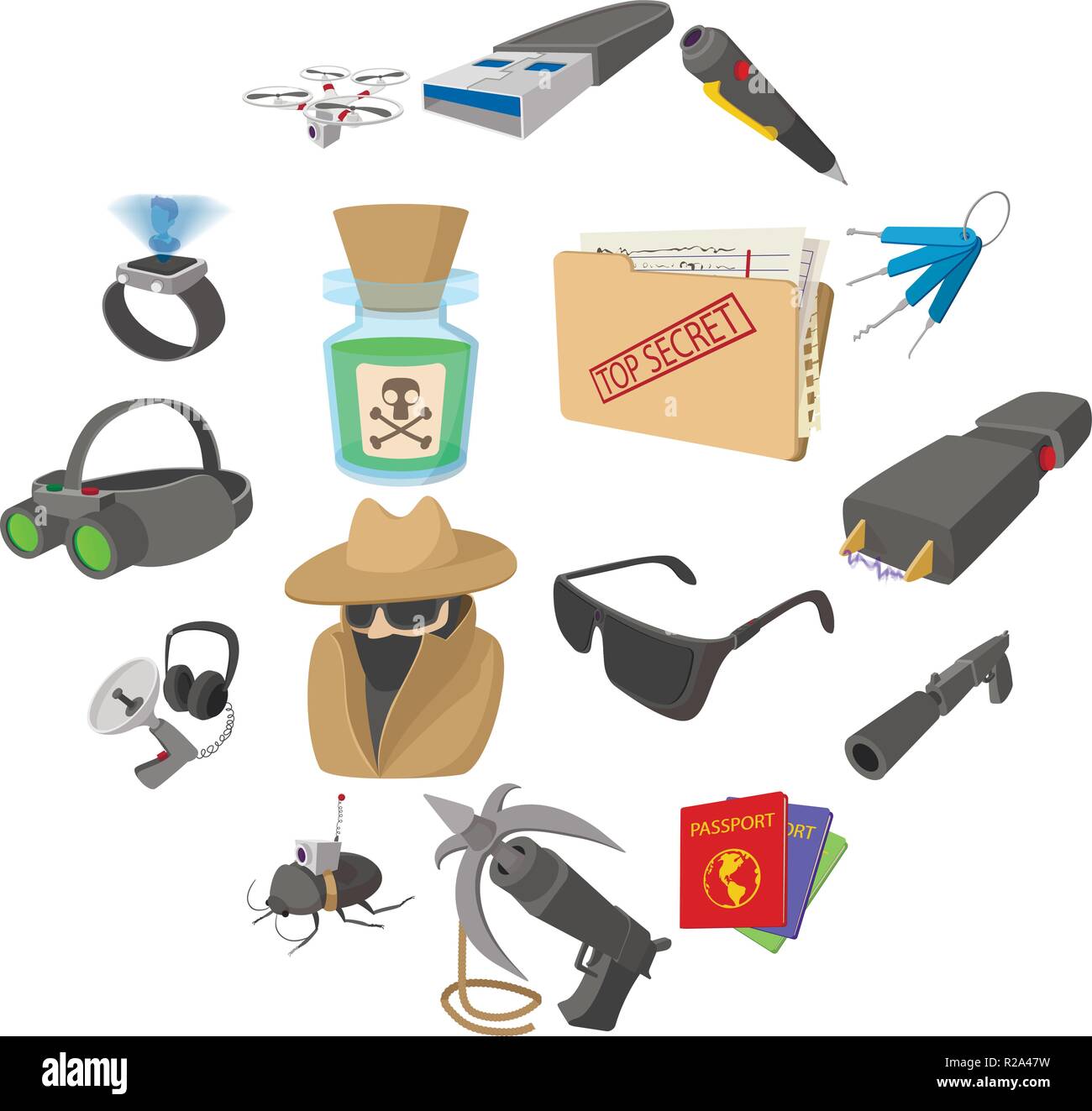 Spy cartoon icons set isolated on white background Stock Vector Image ...