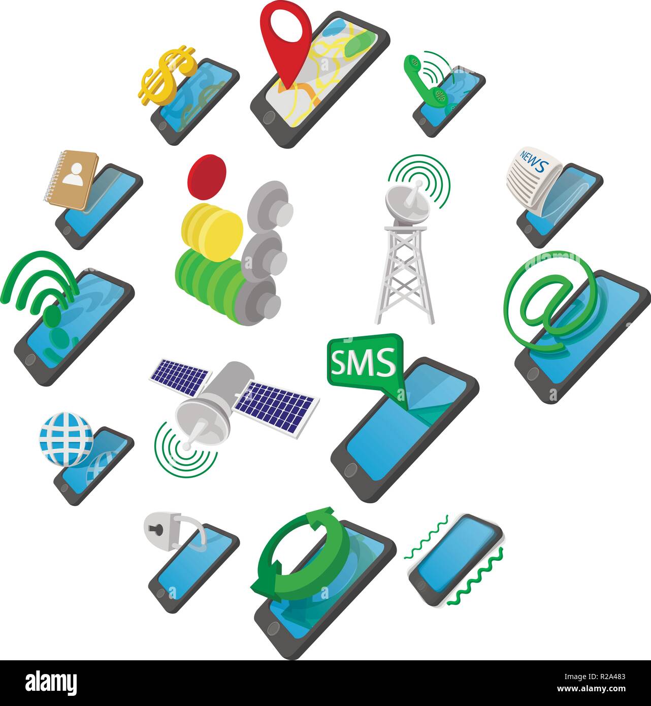 Phone cartoon icons set isolated on white background Stock Vector Image ...