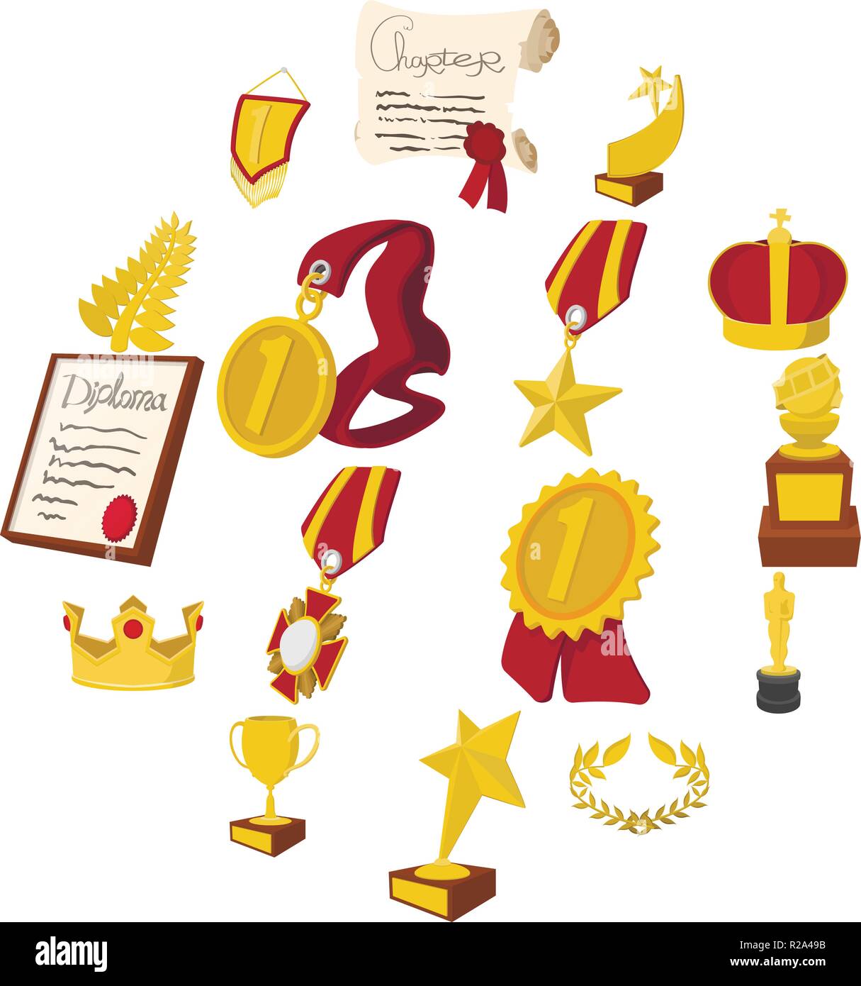 Trophy and awards cartoon icons set isolated on white background Stock ...