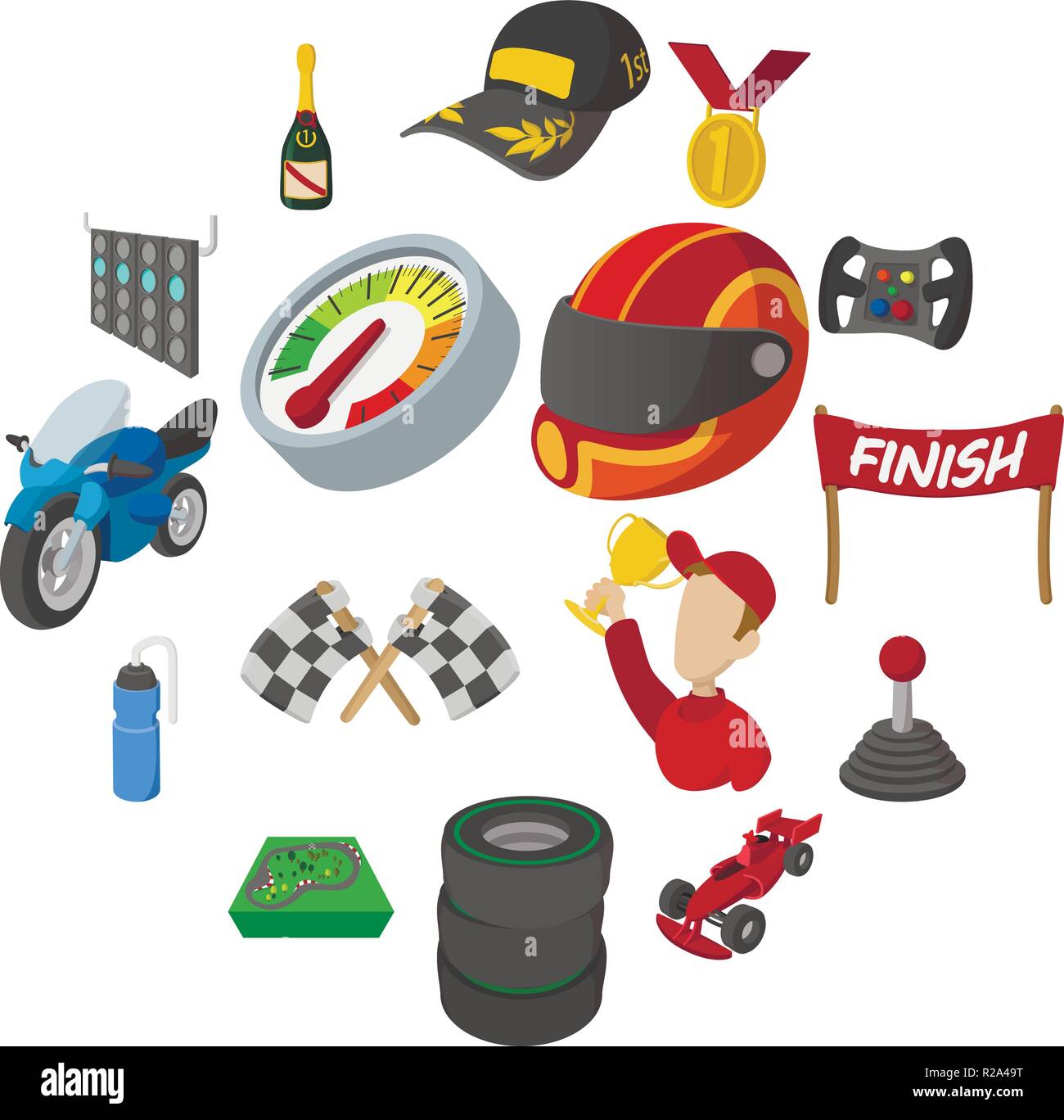 Car racing cartoon icons set. Illustrations isolated on a white Stock ...
