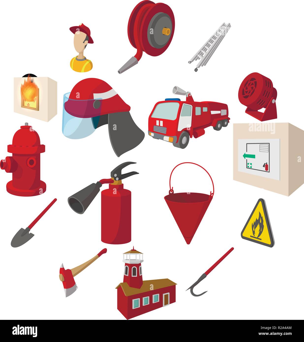 Firefighter cartoon icons set isolated on white background Stock Vector ...