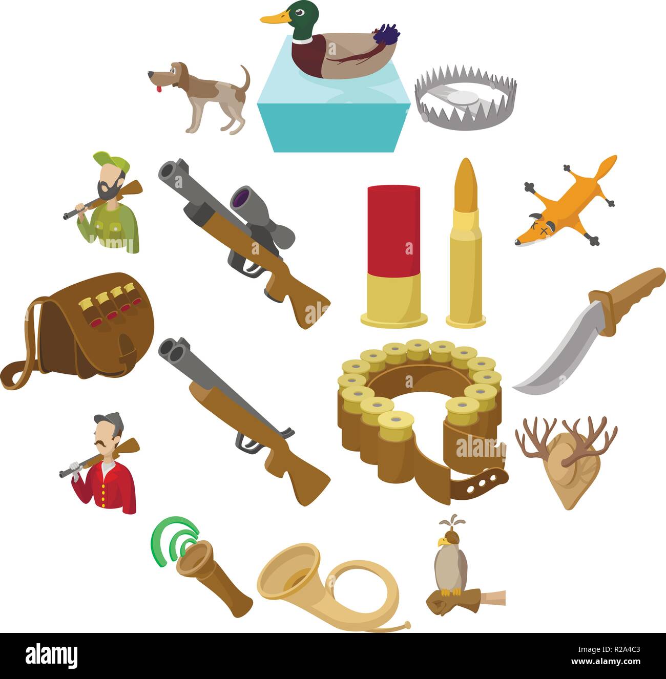 Hunting cartoon icons set isolated on white background Stock Vector ...