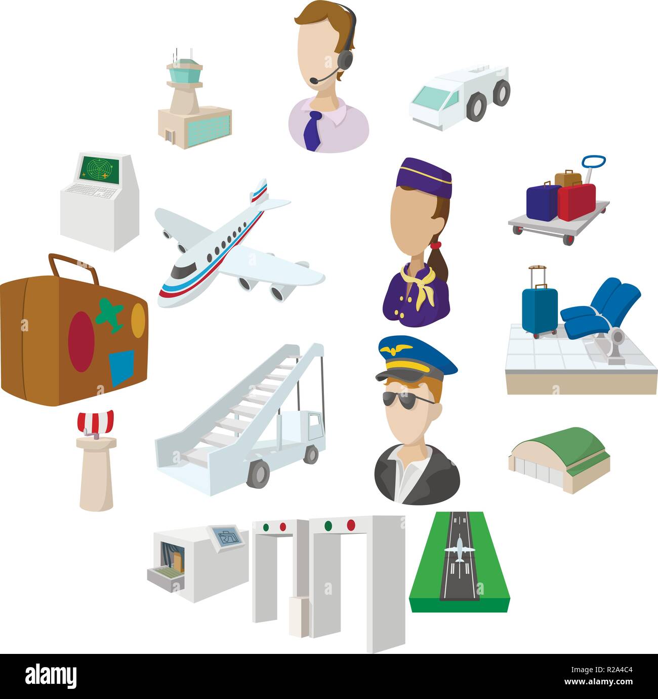 Airport cartoon icons set isolated on white background Stock Vector ...