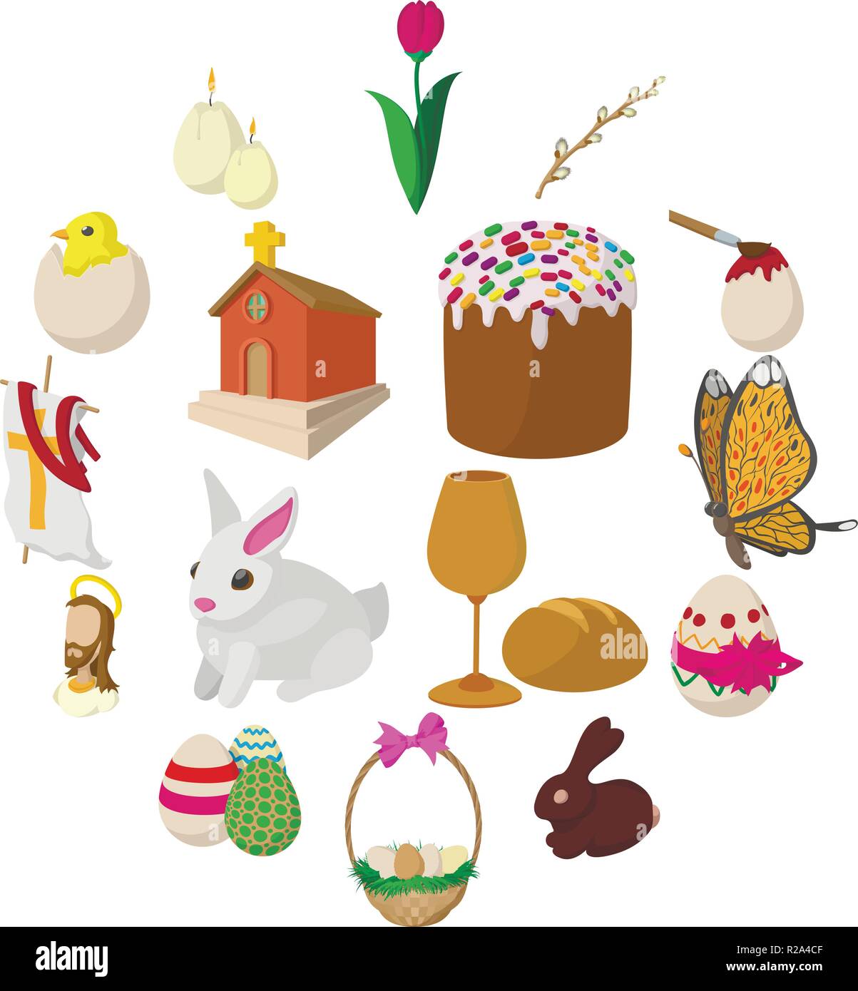 Easter cartoon icons set isolated on white background Stock Vector ...