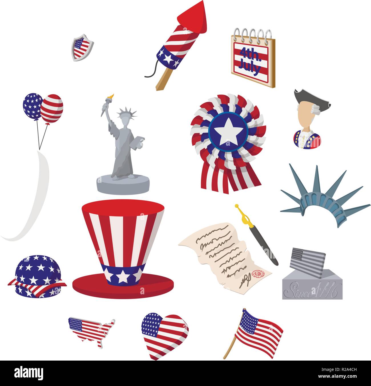 Independence day cartoon icons set isolated on white background Stock ...
