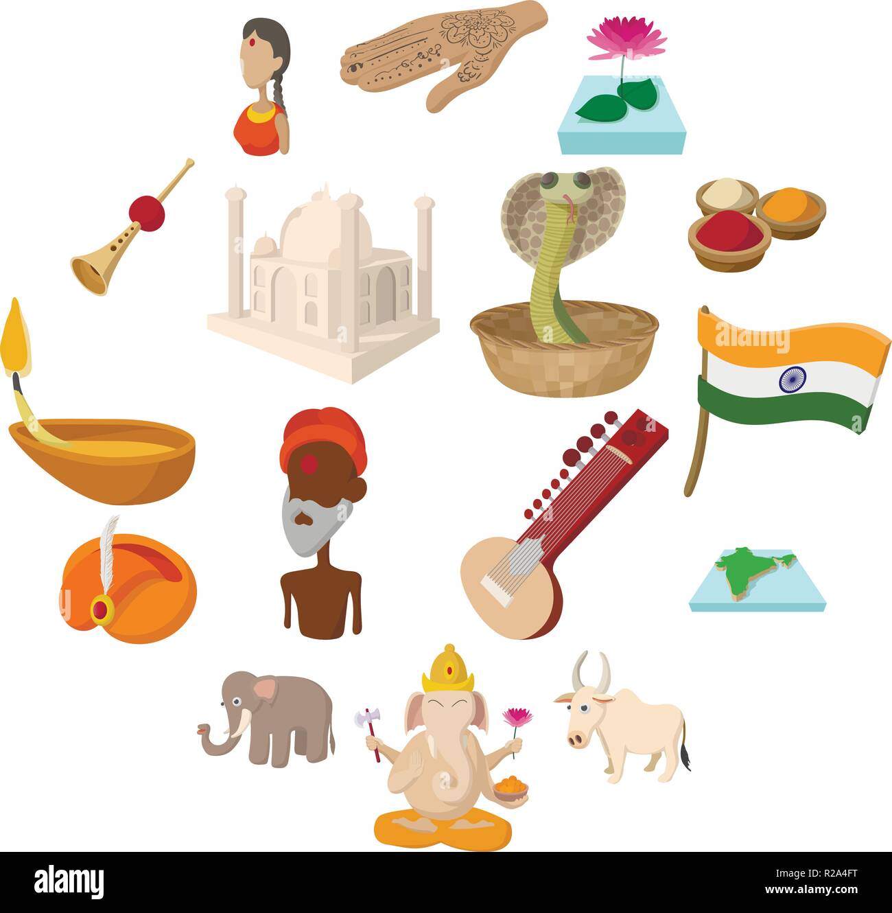 India icons set cartoon style hi-res stock photography and images - Alamy