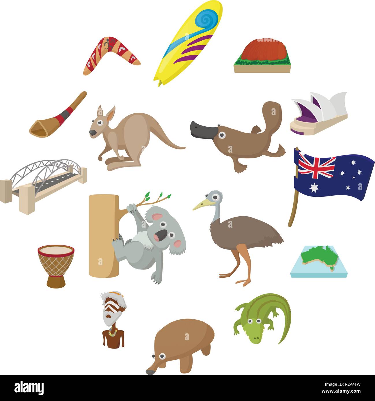 Australia icons in cartoon style for web and mobile devices Stock ...