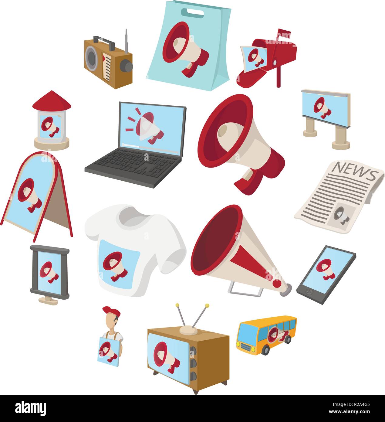 Advertisement icons set in cartoon style isolated on white Stock Vector ...