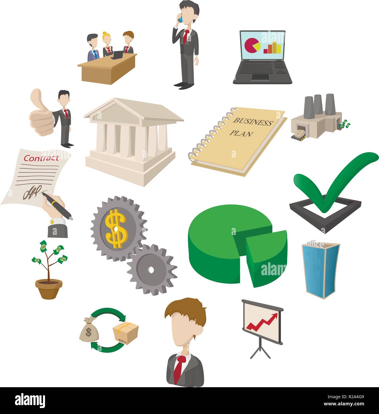 Business icons set in cartoon style on white Stock Vector Image & Art ...