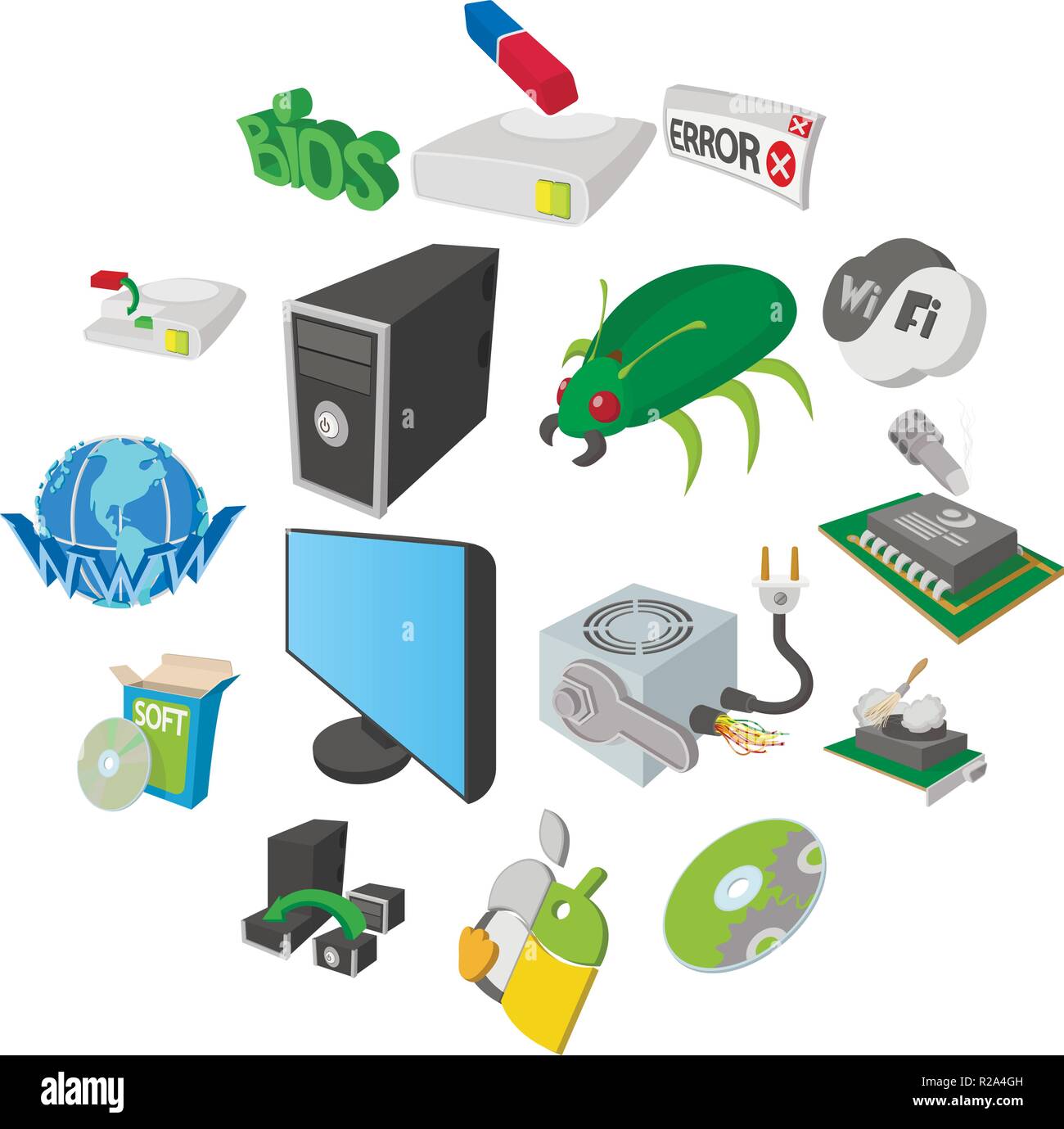 Computer service icons set in cartoon style isolated on white Stock ...