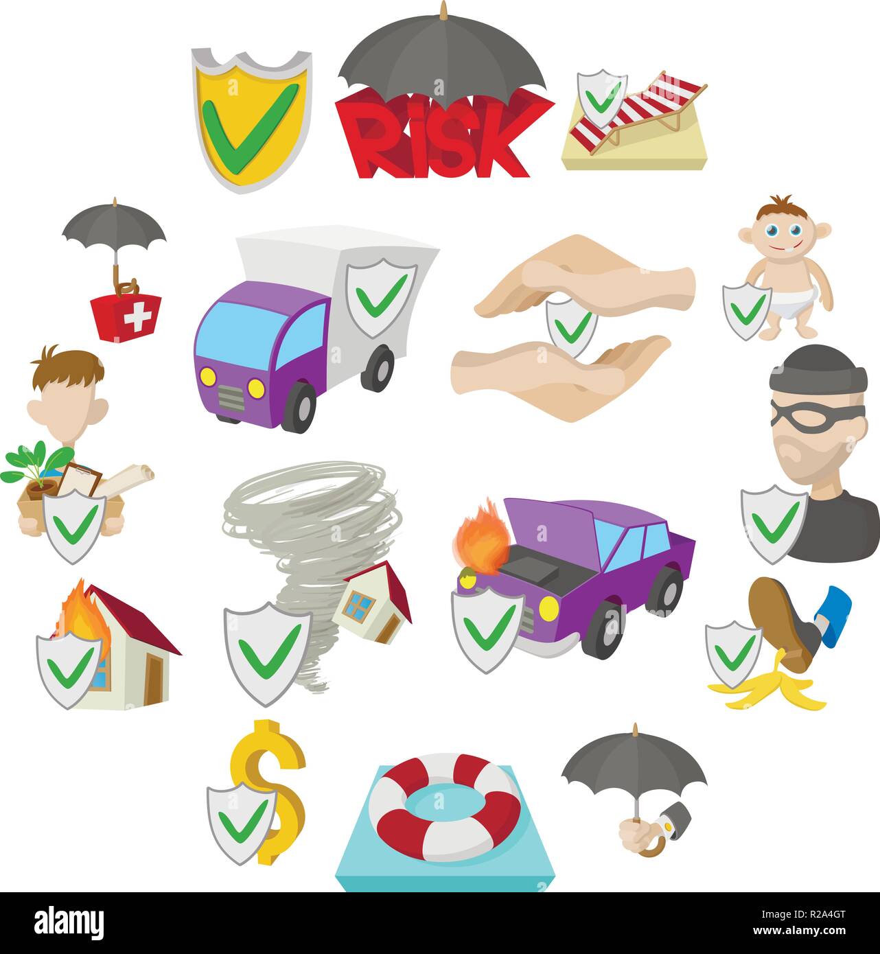 Insurance icons set in cartoon style isolated on white Stock Vector ...