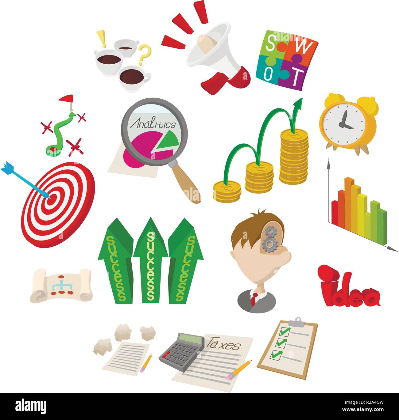 Business planning icons set in cartoon style isolated on white ...