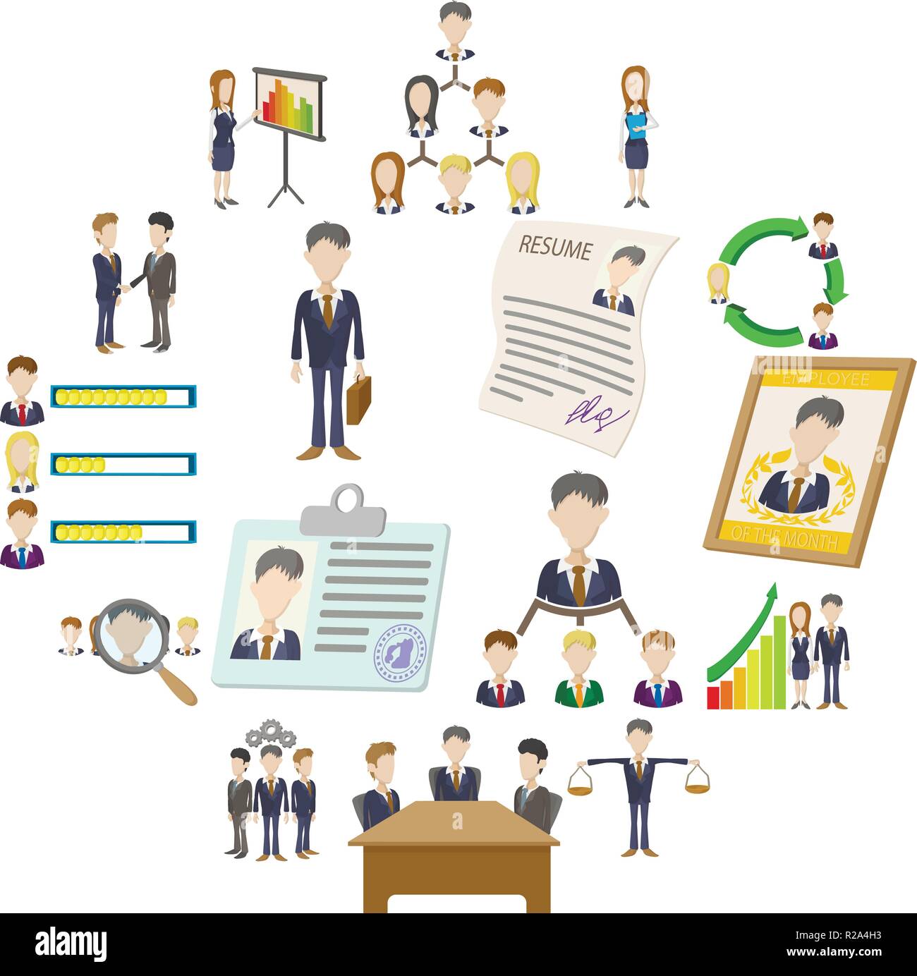 Human resources icons set in cartoon style isolated on white background ...