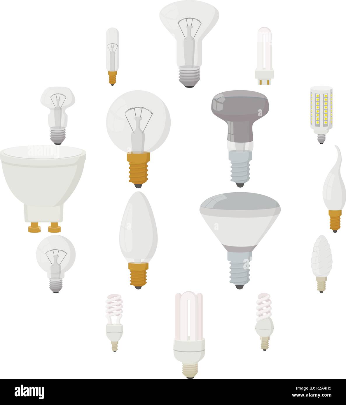 Light bulb icons set in cartoon style isolated on white Stock Vector ...