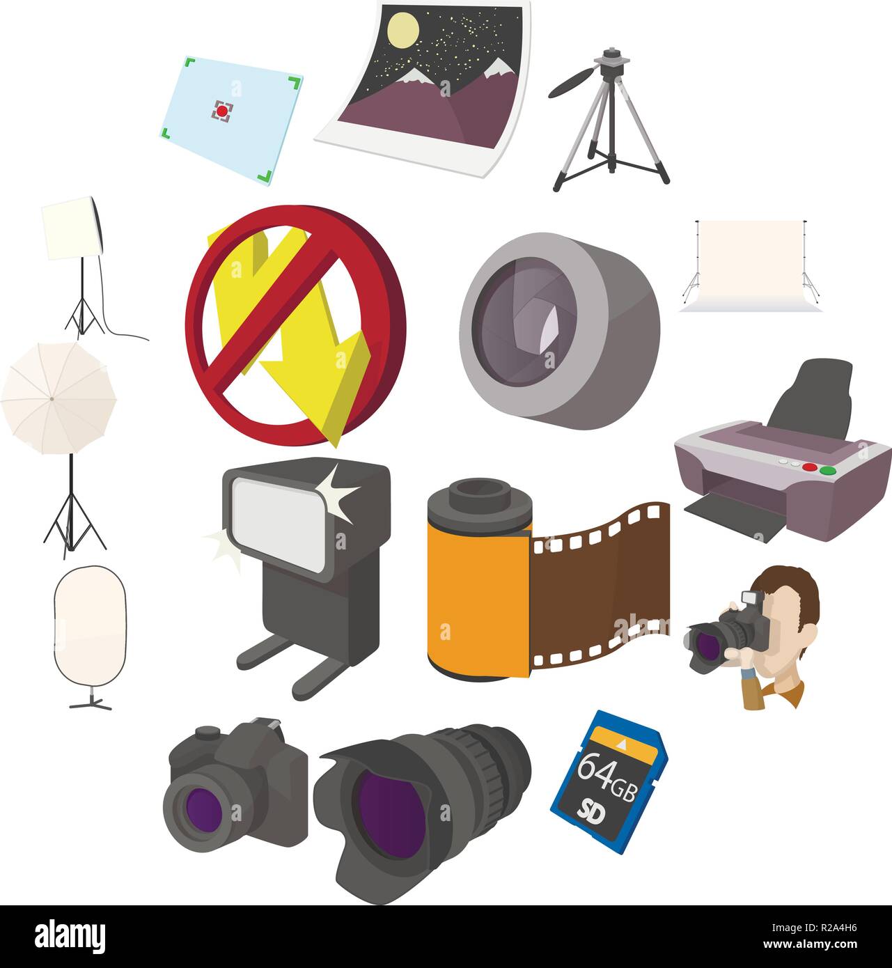 Photography set icons in cartoon style on a white background Stock ...