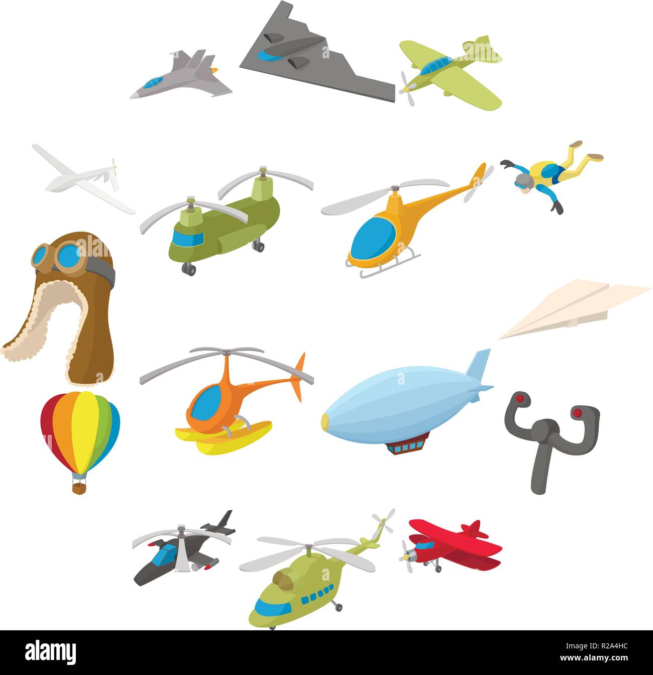 Aviation Icon Set in cartoon style isolated on white background Stock ...