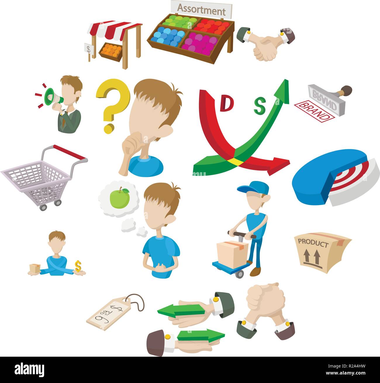 Marketing icons set in cartoon style on a white background Stock Vector ...