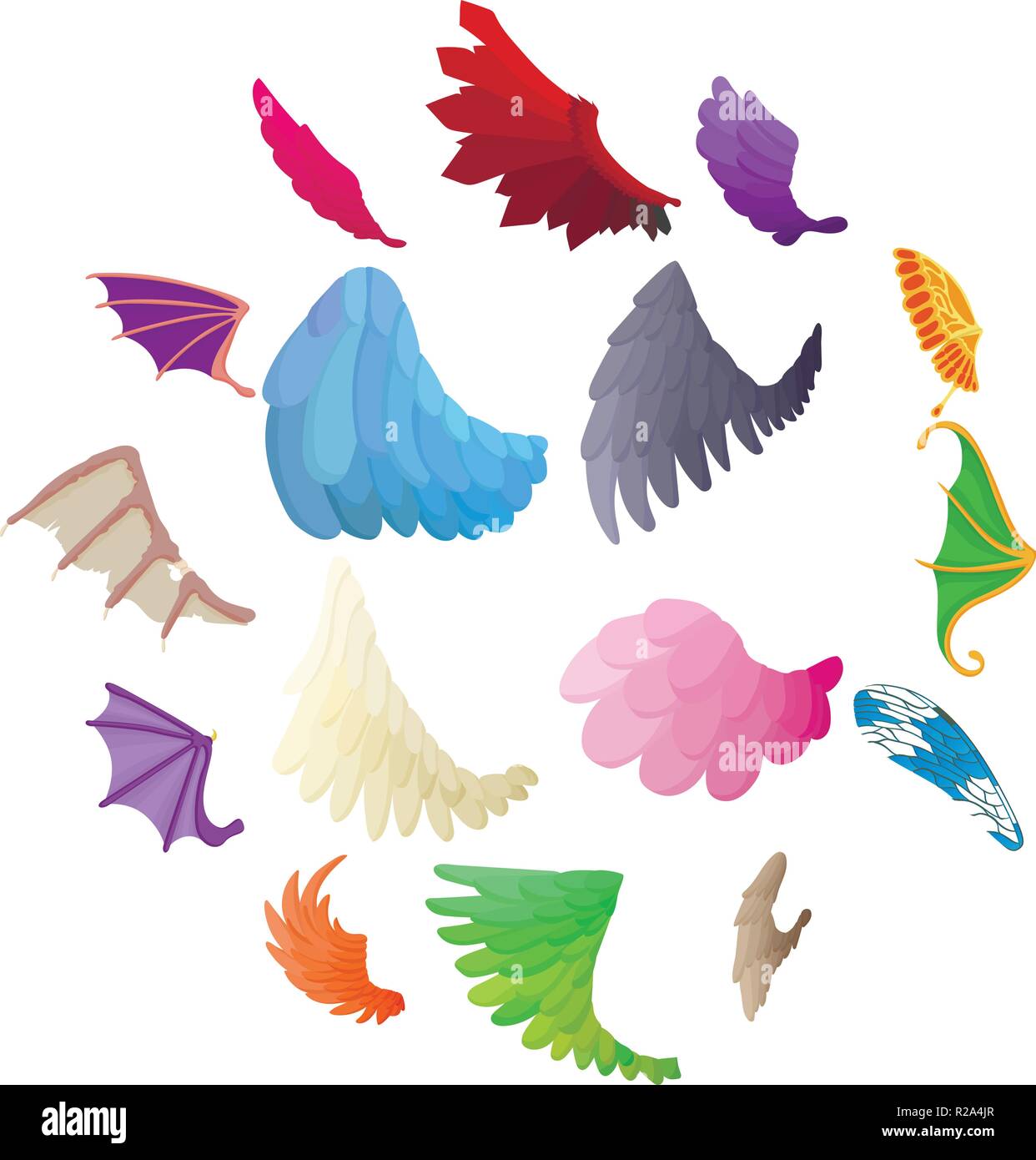 Wing icons set in cartoon style on a white background Stock Vector ...