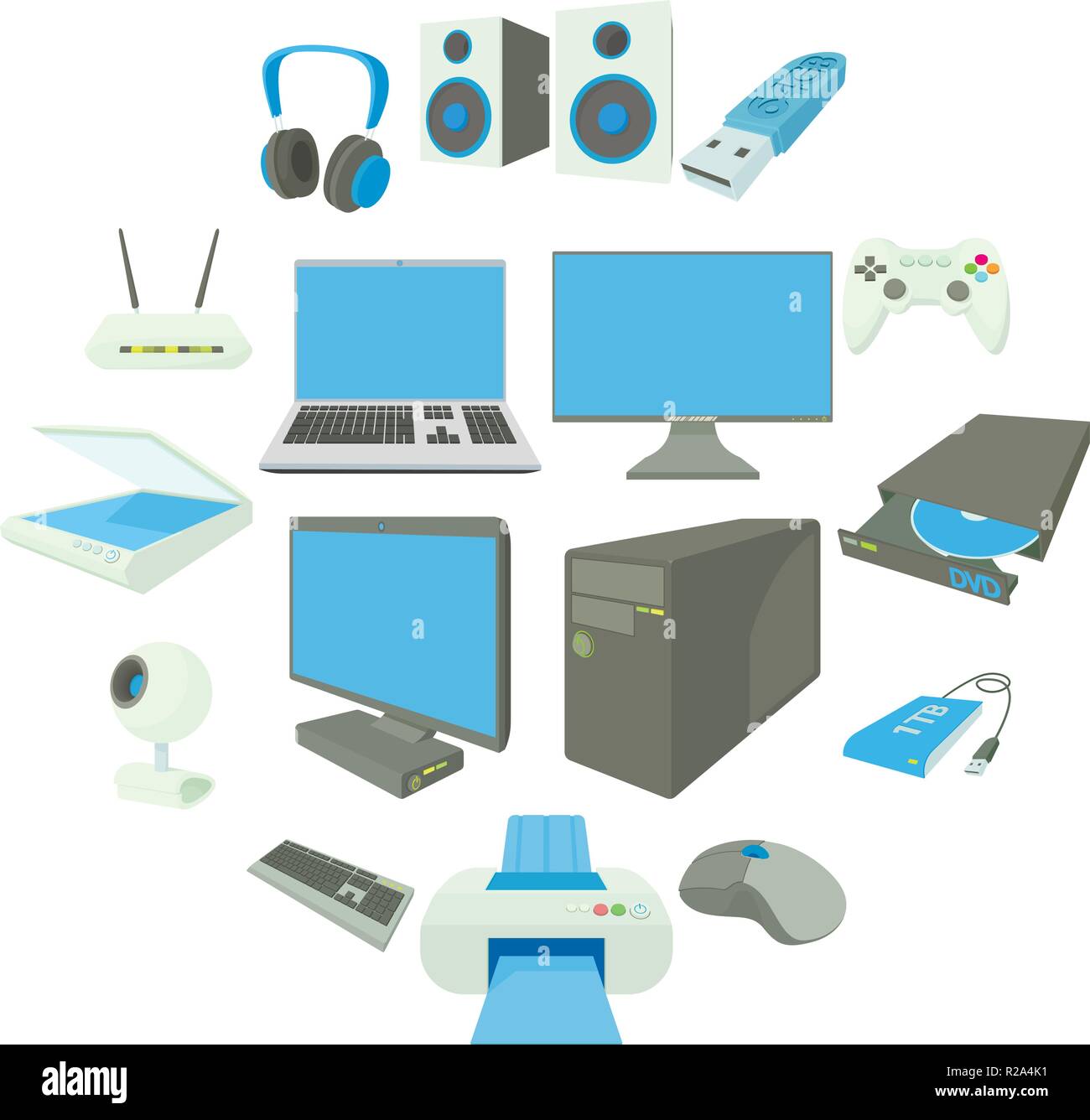 Computer equipmen icons set in cartoon style on a white background ...