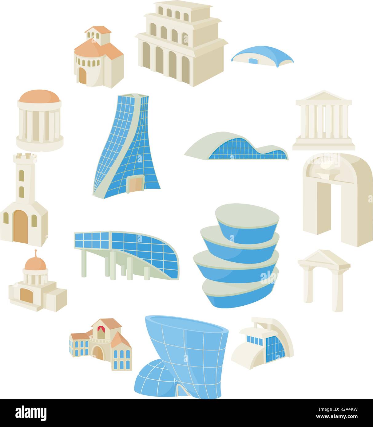 Architecture set icons in cartoon style isolated on white background ...