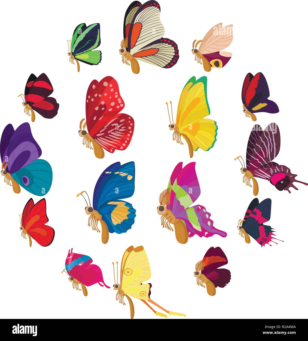 Butterfly icons set in cartoon style on a white background Stock Vector ...