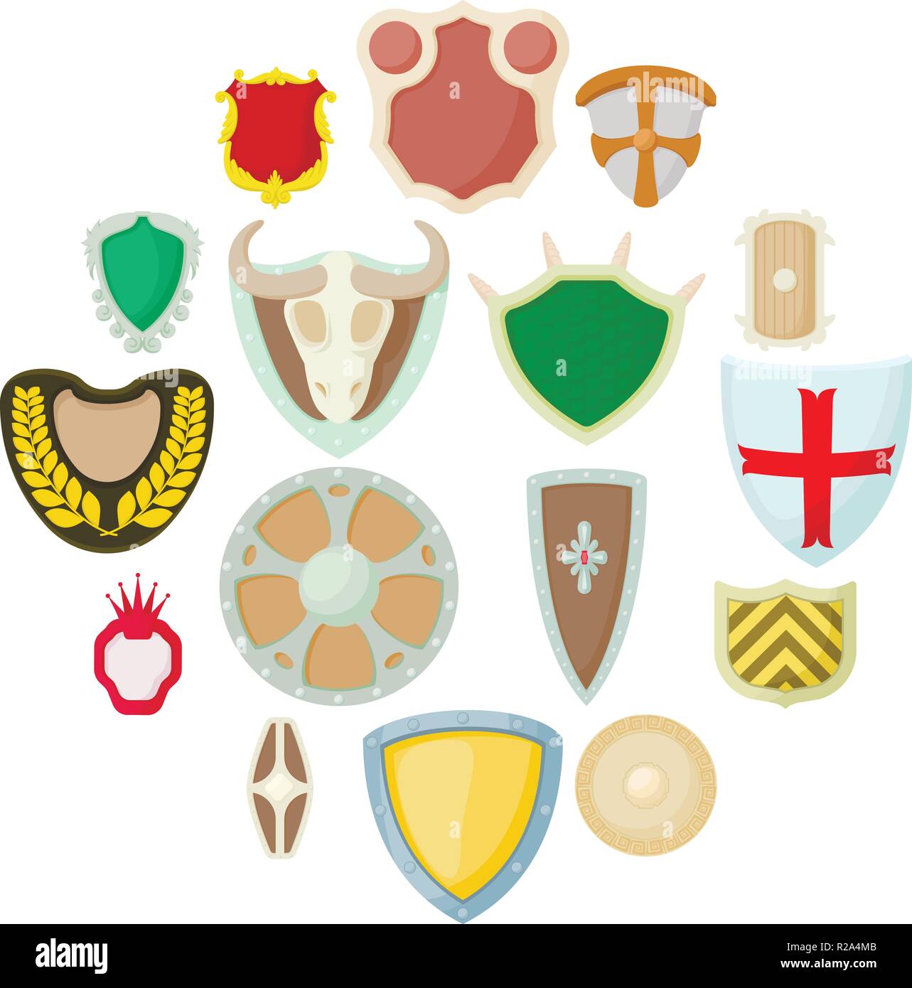 Shield icons set in cartoon style isolated on white Stock Vector Image ...