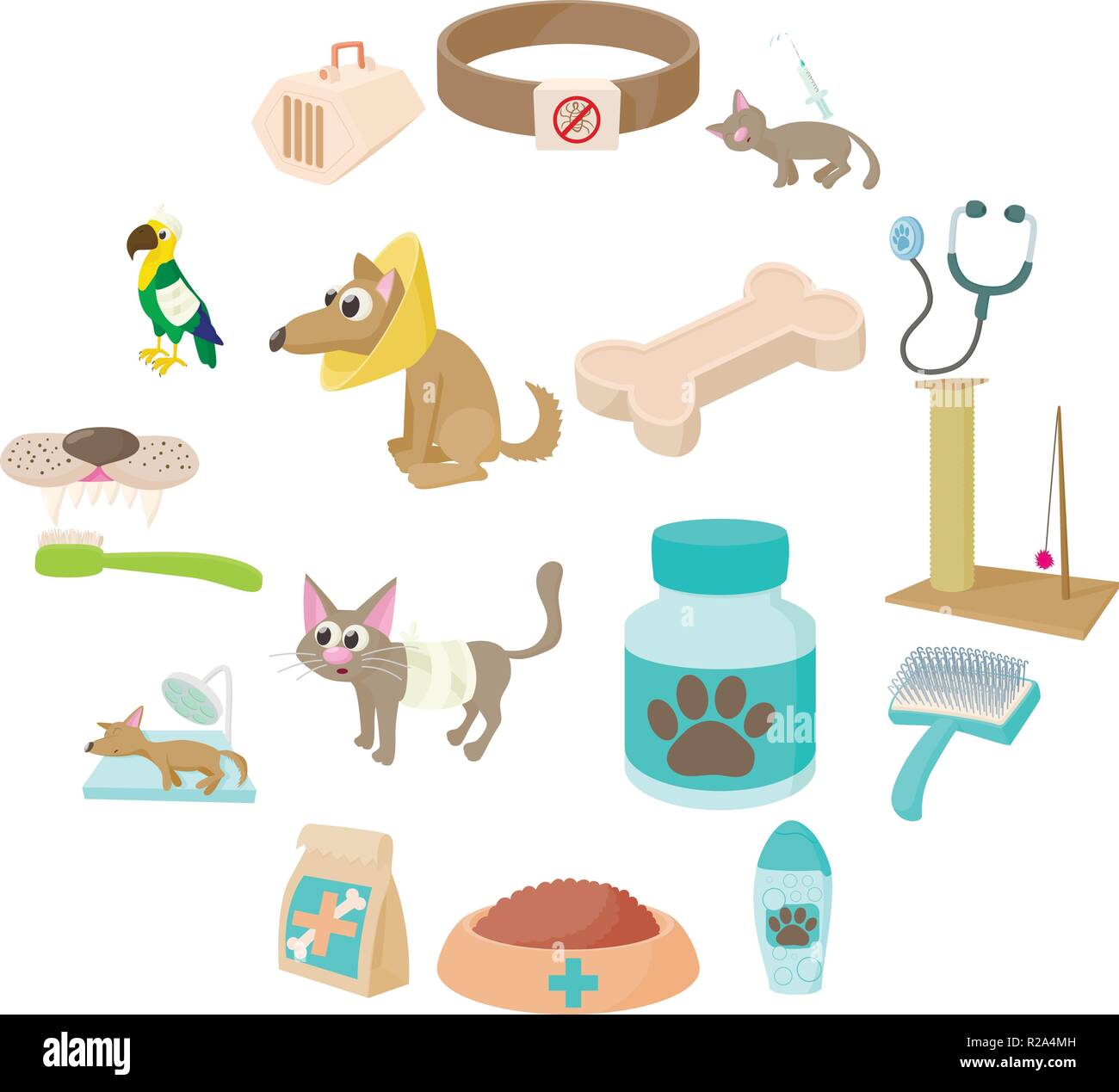 Veterinary icons set in cartoon style isolated on white background ...
