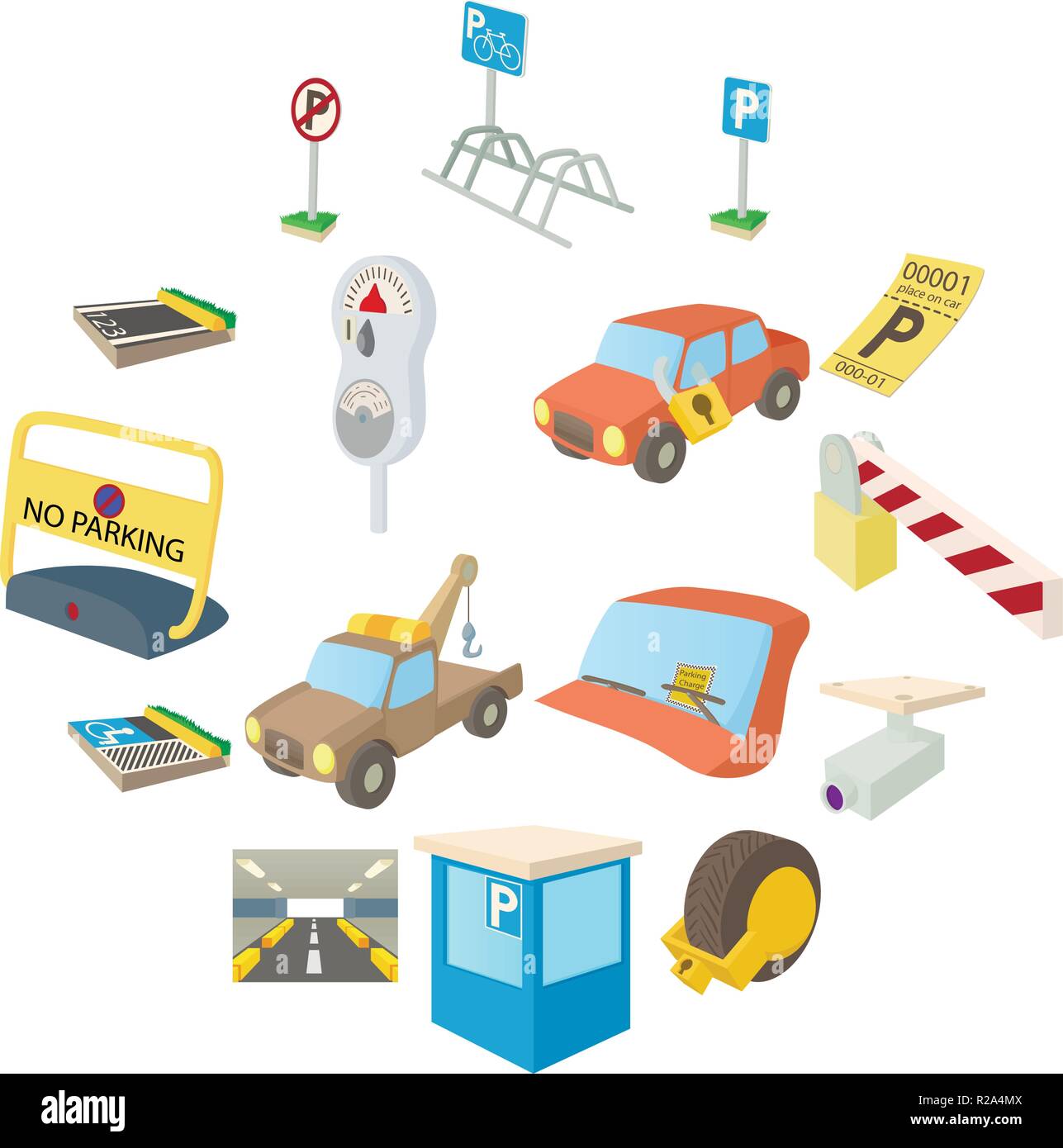 Parking icons set in cartoon style isolated on white background Stock ...