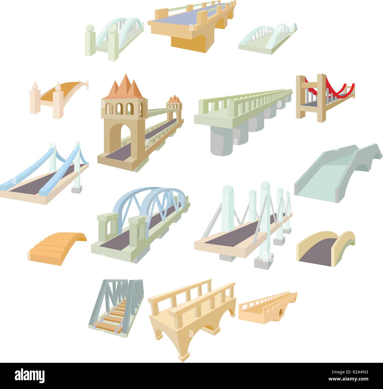 Bridge set icons in cartoon style isolated on white background Stock ...