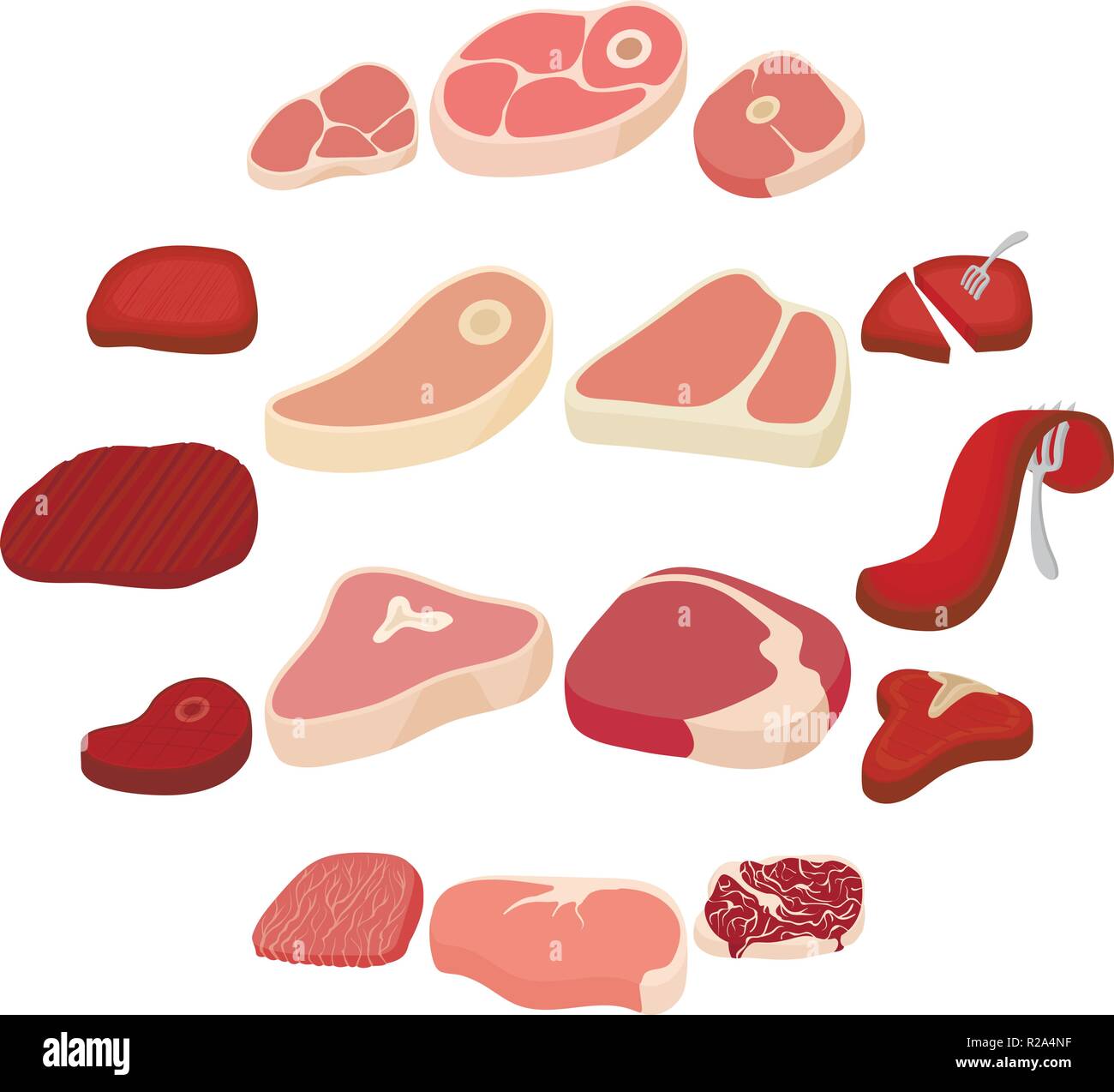 Steak icons set in cartoon style on a white background Stock Vector ...