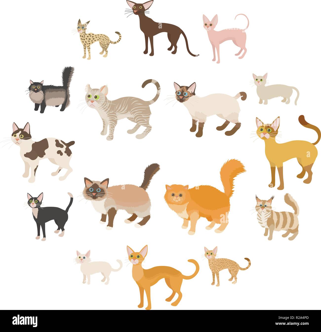 Cat icons set in cartoon style on a white background Stock Vector Image ...