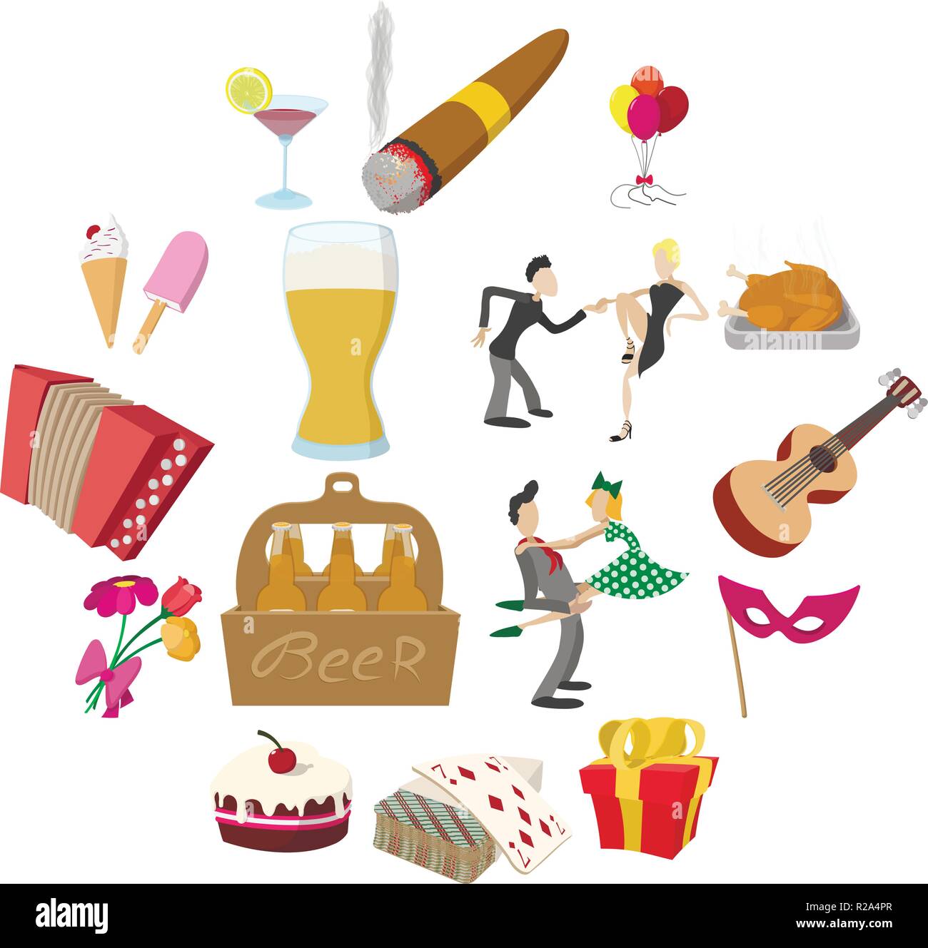 Party Icons set in cartoon style isolated on white background Stock ...